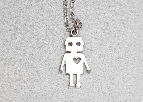 Robot Necklace Silver Robot Charm Scientists Artificial - Etsy