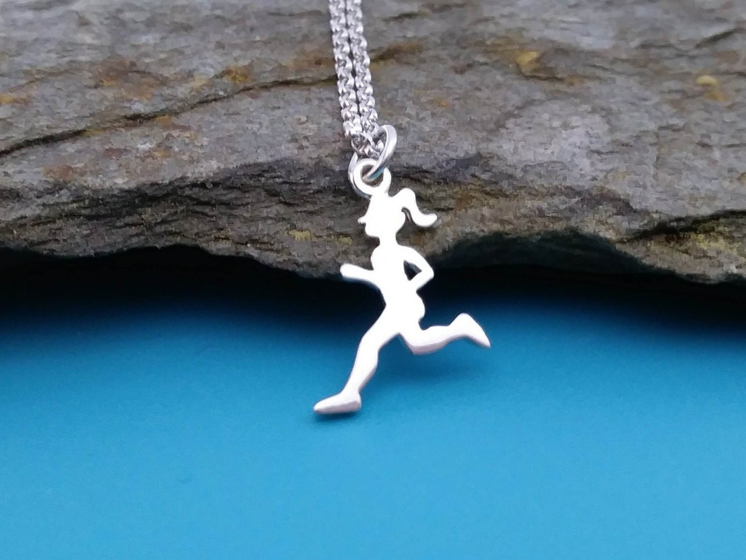 Running Girl Necklace, Sterling Silver Runner Jewelry, Sports, Fitness ...