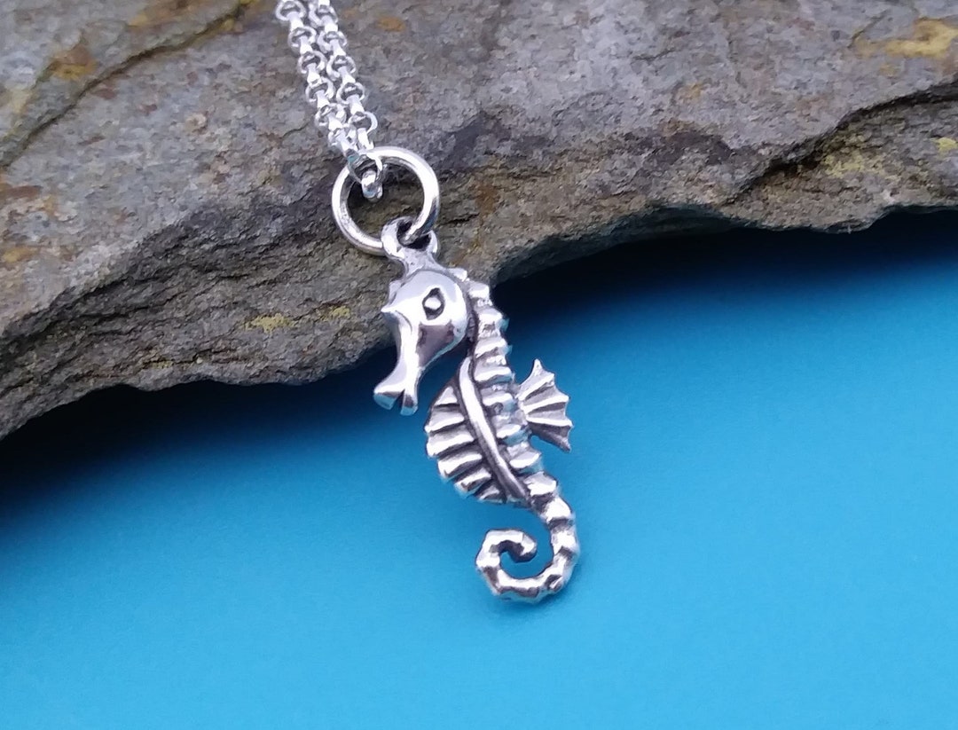 Seahorse Charm or Seahorse Necklace, Sterling Silver, Nautical Jewelry ...