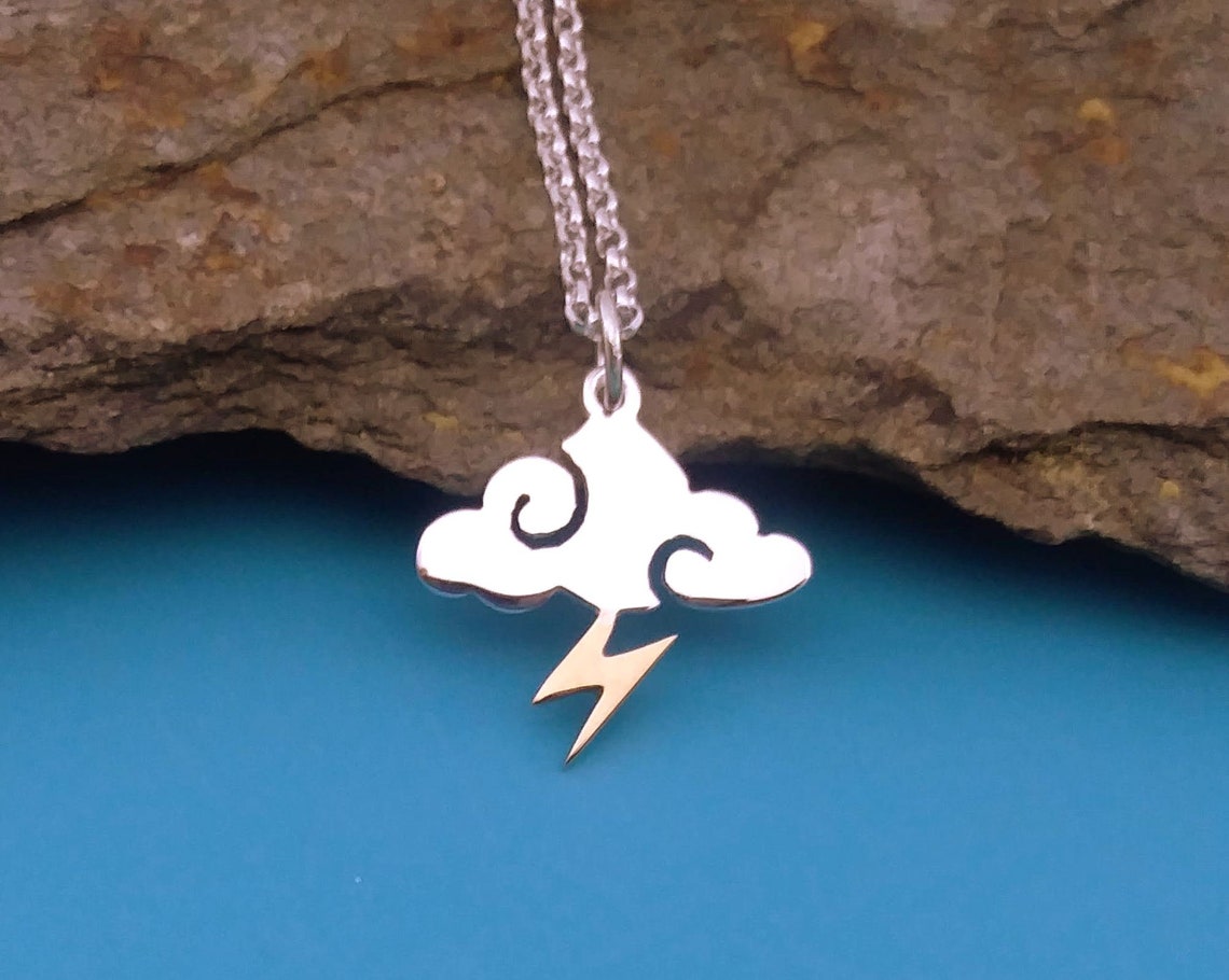 Storm Cloud With Lightning Charm or Necklace Sterling Silver - Etsy