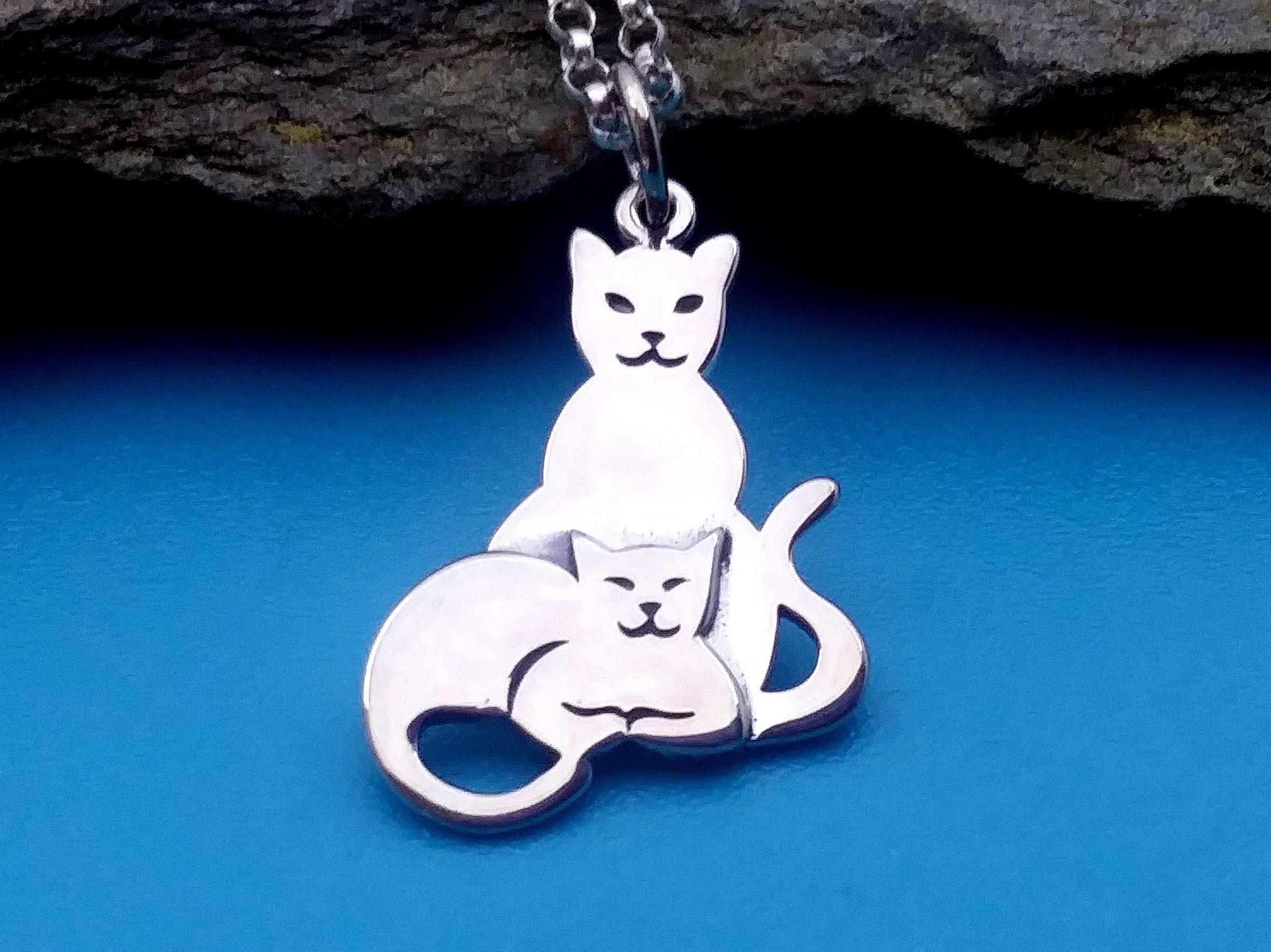Sterling Silver Mom and Baby Cat Necklace Mama and Kitten - Etsy