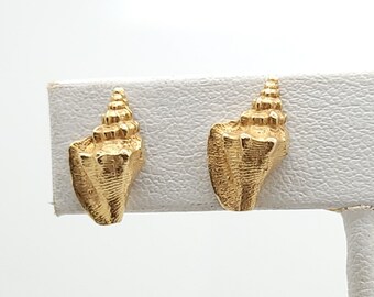 Vintage 14K Solid Yellow Gold Seashell Stud Earrings - Etsy
