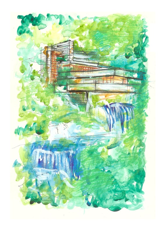 Fallingwater Print Print From Original Watercolor Frank - Etsy