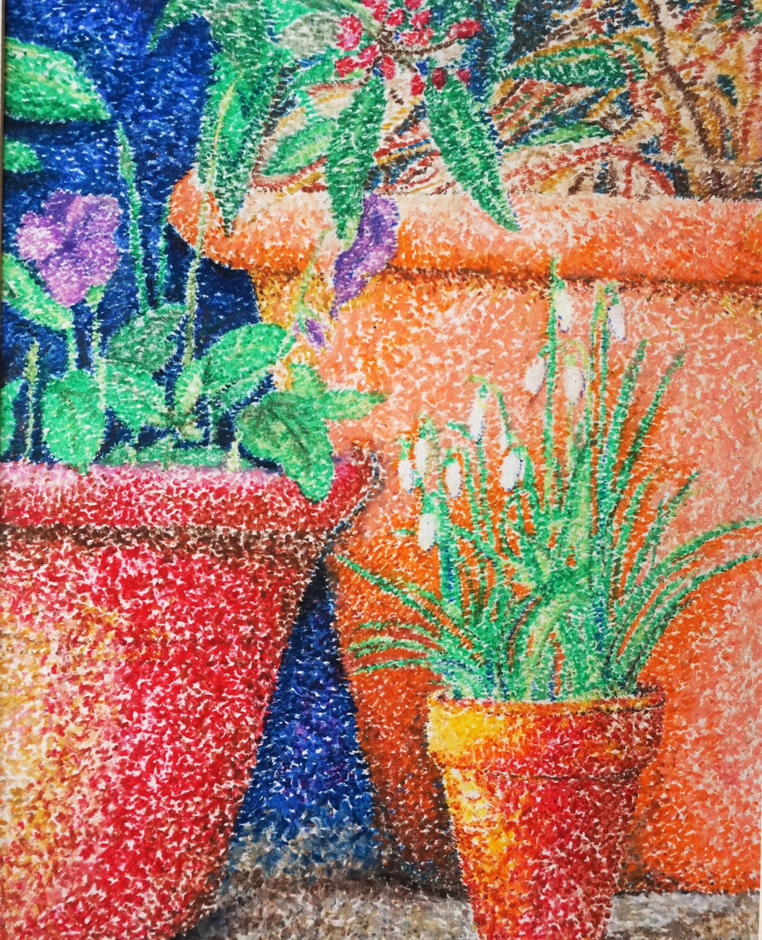 Original Drawing | Pointillism Pastel Drawing | Pastel Drawing | Flower ...