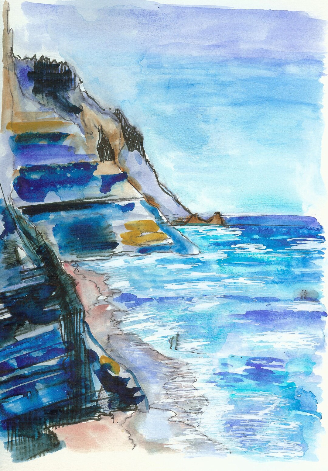 Original Watercolor Drawing Print | Corfu Beach | Greece Island ...