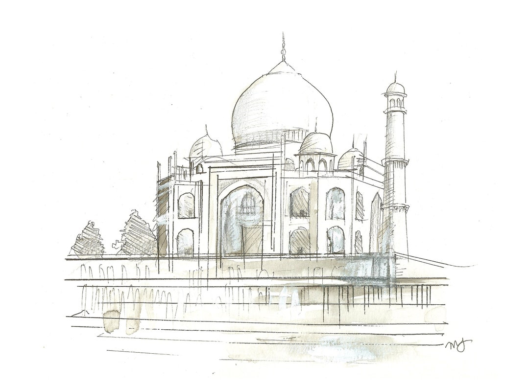 Original Watercolor | Drawing of Taj Mahal | Taj Mahal Wall Art | Taj ...