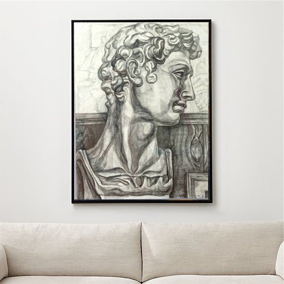 Original Pencil Sketch, Portrait of Michelangelo, David's Head, Greek ...