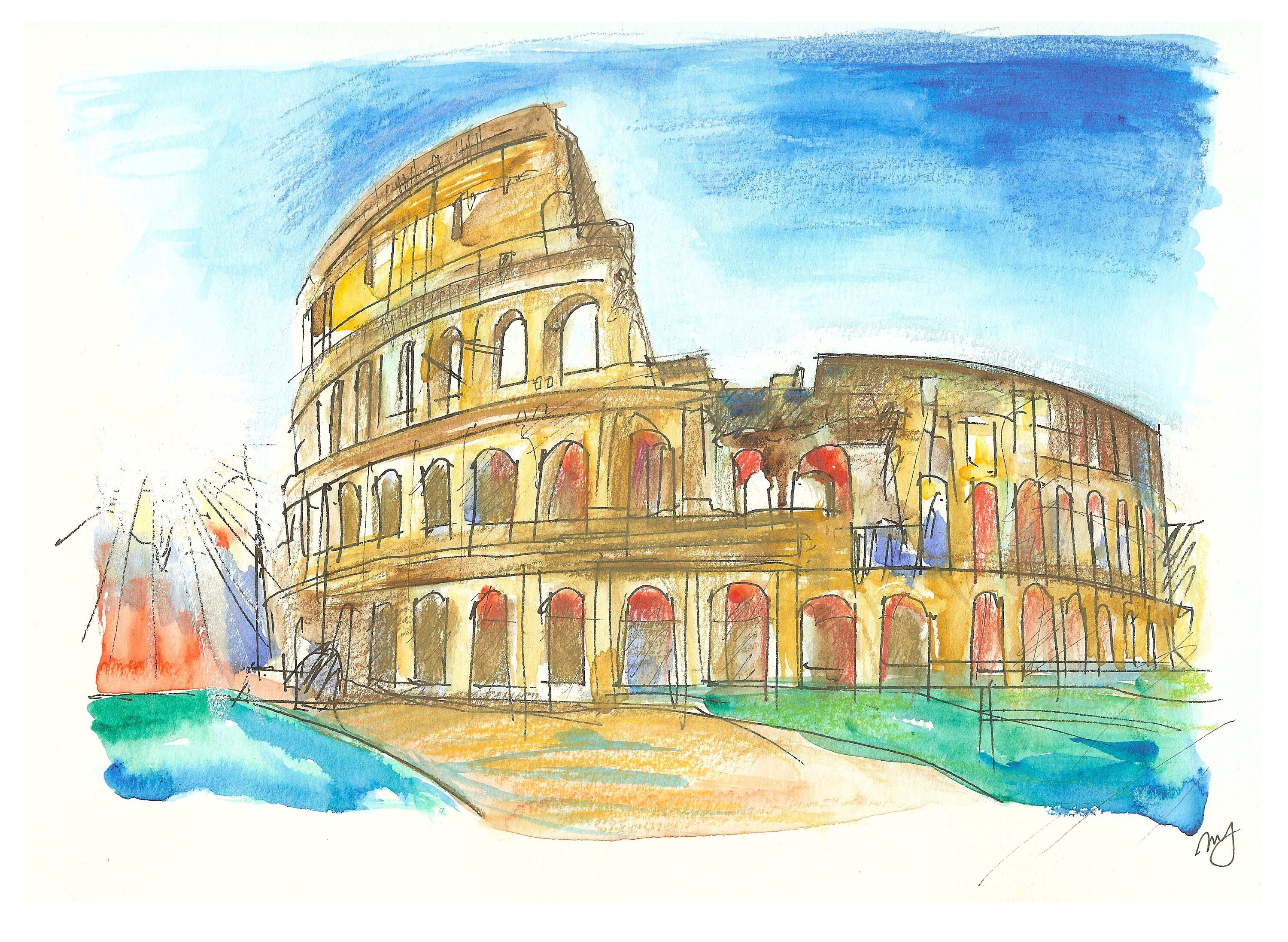 Colosseum Watercolor Painting