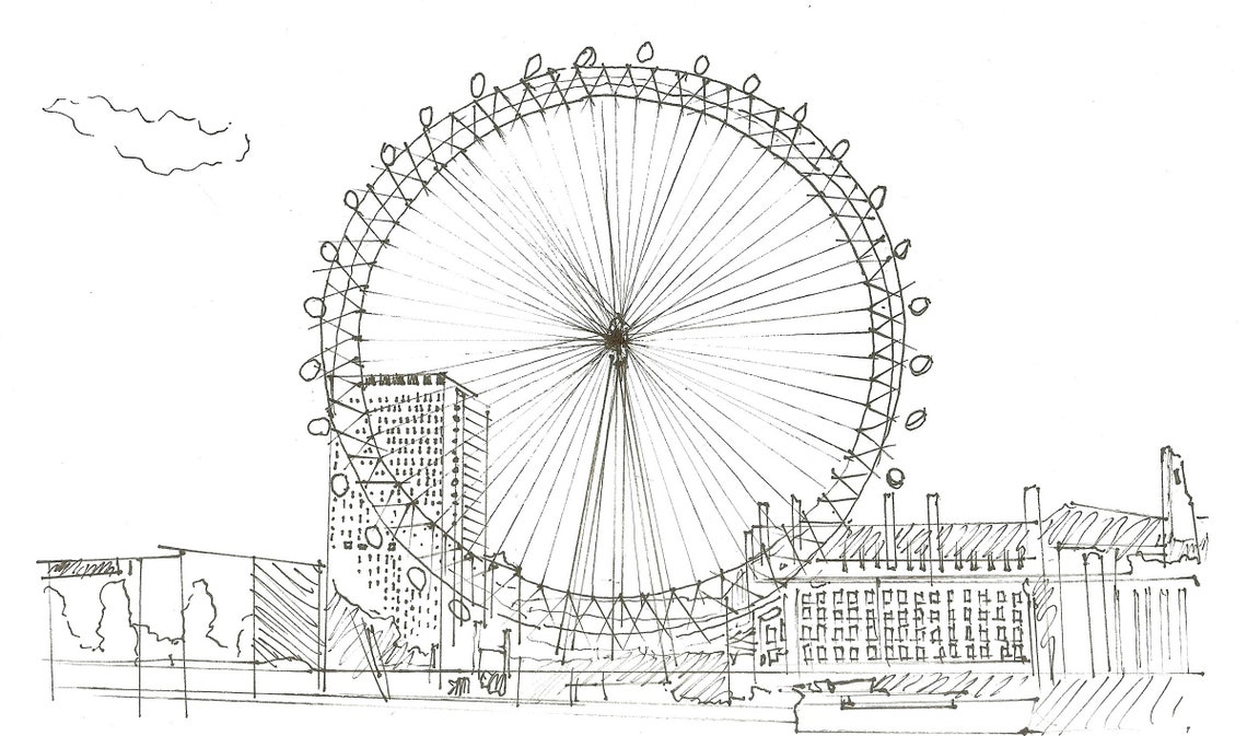 Buy Original Ink Drawing | London Eye Art | London Sketch | Minimal Art ...