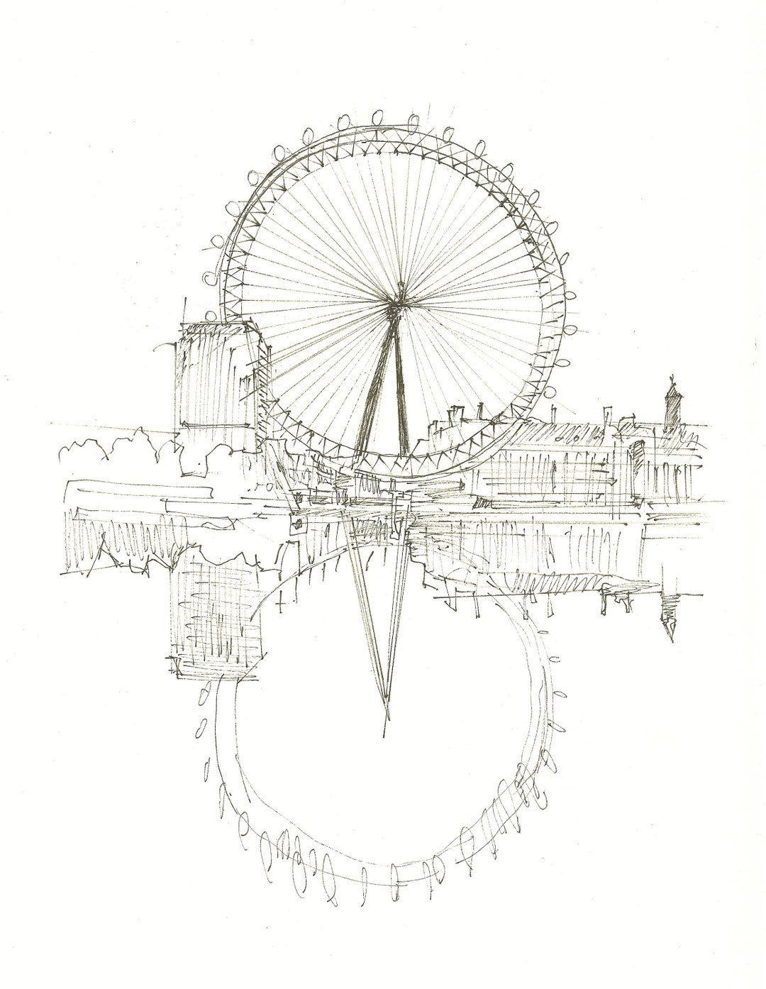 Original Ink Drawing | London Eye Art | London Drawing | London Sketch ...