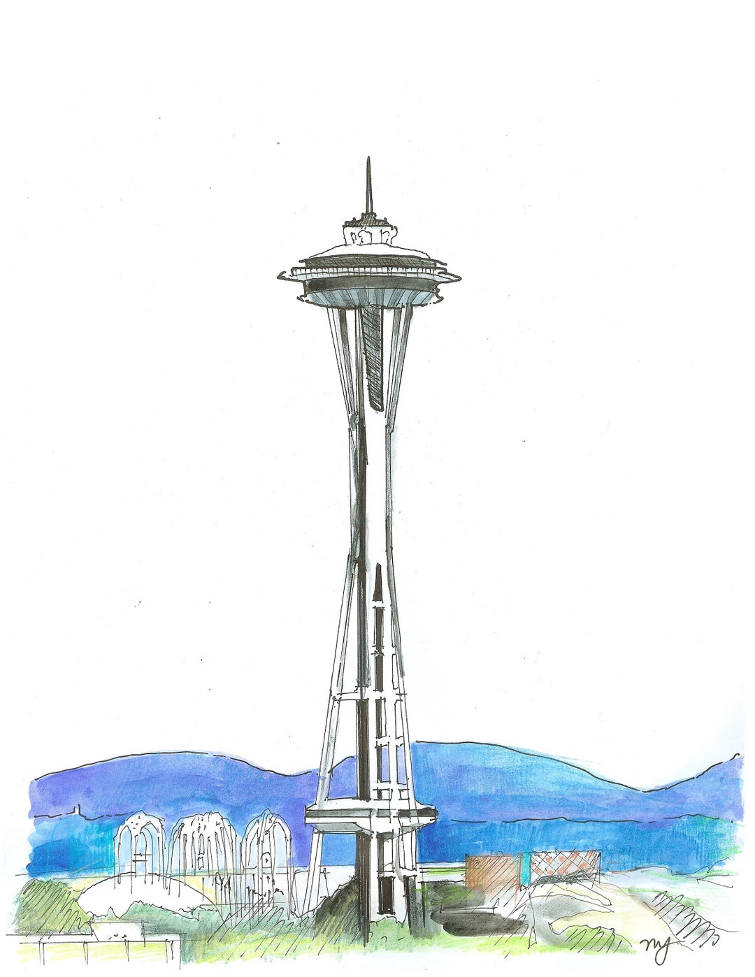 Space Needle Art PRINT | Observation Tower | Seattle, Washington ...
