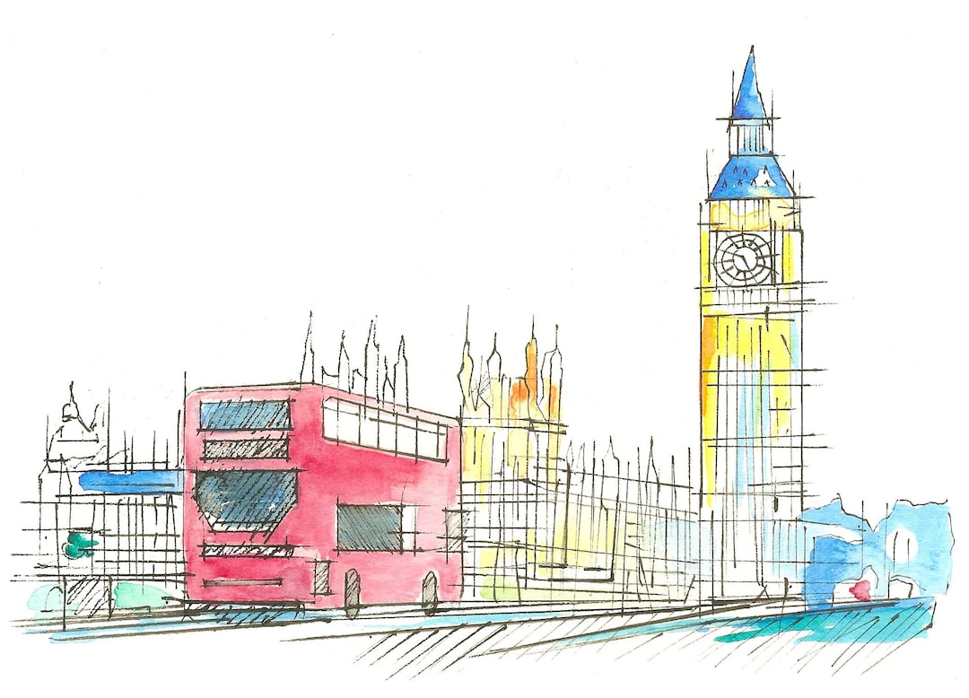 London Drawing | Art Print of Original Watercolor Painting | London Art ...