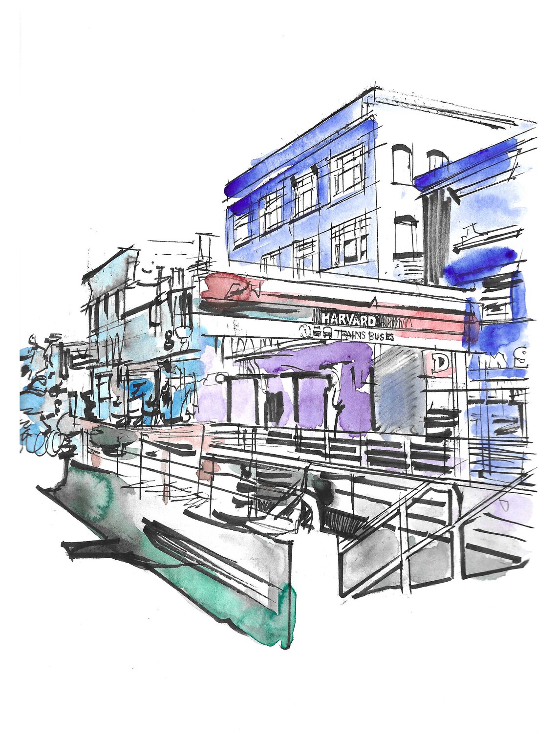 Harvard Square PRINT | Sketch of Cambridge, Massachusetts | PRINT of ...