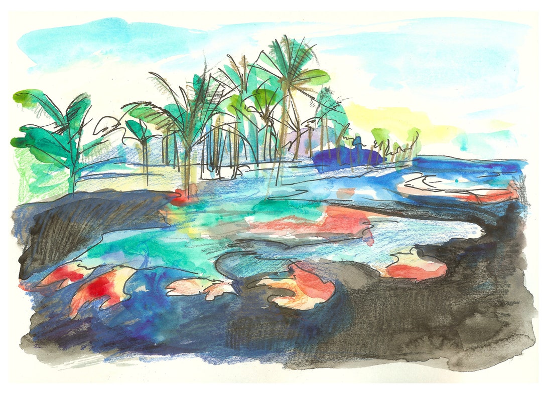 Watercolor Hawaii Painting | Original Drawing | Tropical | Kauai ...