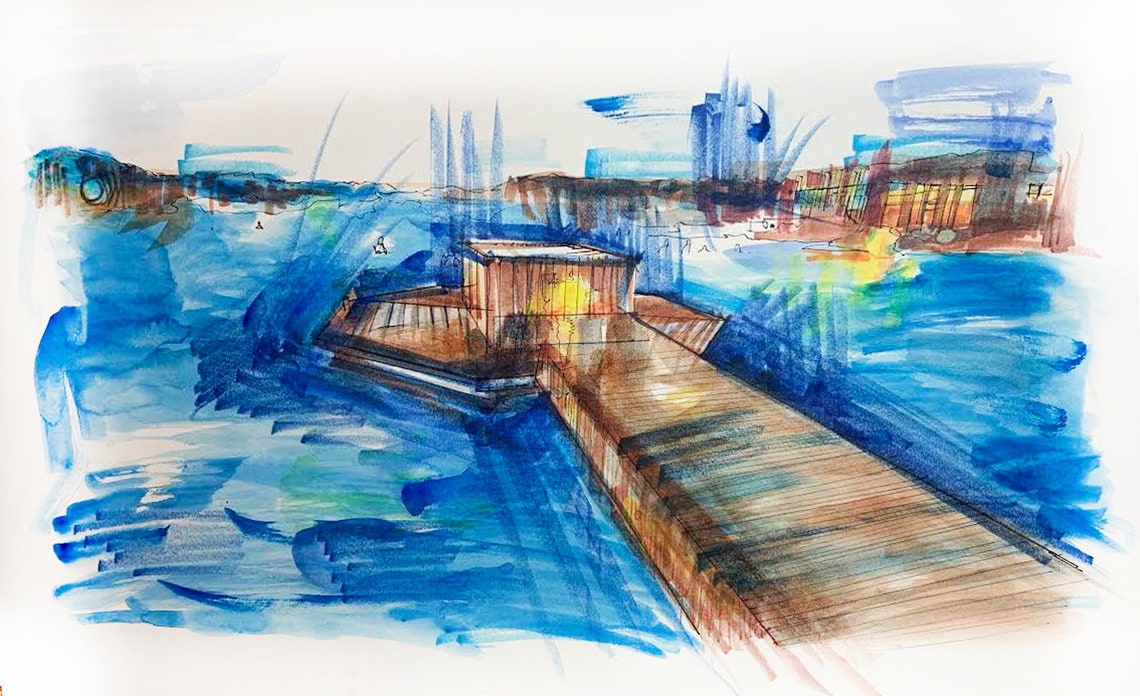 Large Original Sketch Blue Lagoon Iceland Drawing Marker - Etsy