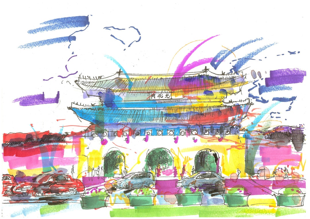 Original Drawing PRINT | Gyeongbokgung Palace Art | Korean Architecture ...