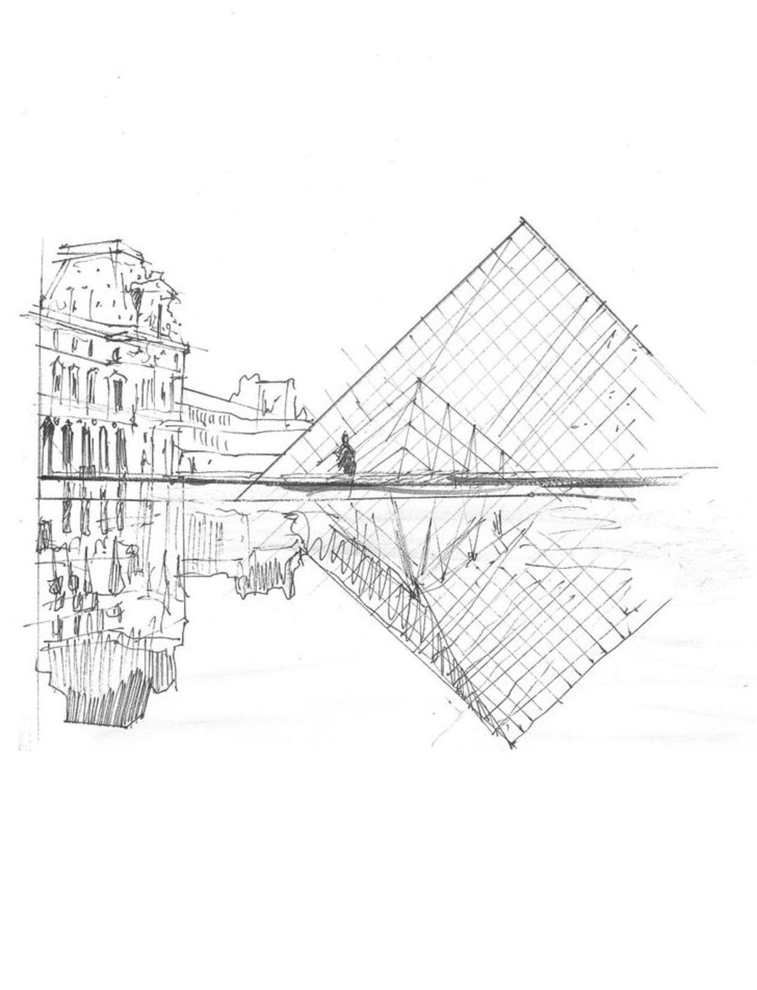 Drawing of the Louvre Museum | Paris Sketch | France Sketch | Louvre ...