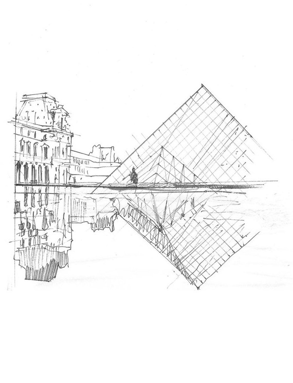 Drawing of the Louvre Museum Paris Sketch France Sketch Louvre Sketch ...
