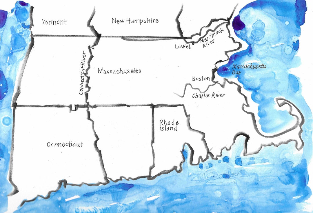 Original Watercolor Painting | Massachusetts Map | Wall Art | Artist ...