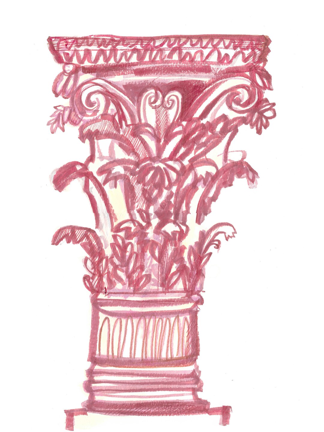 Maroon Drawing | Original Drawing | Classic Architecture | Close up ...