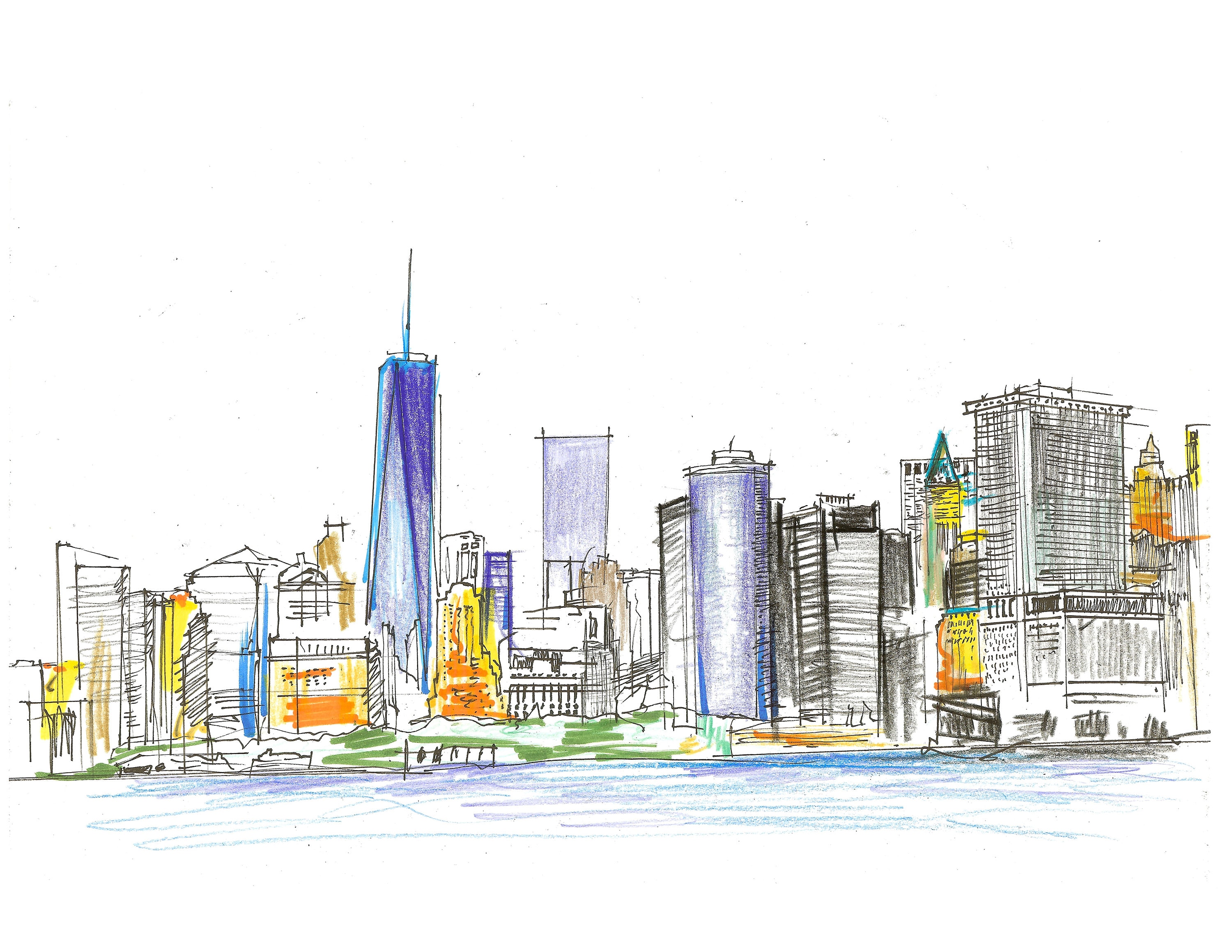 New York Landmarks Drawing