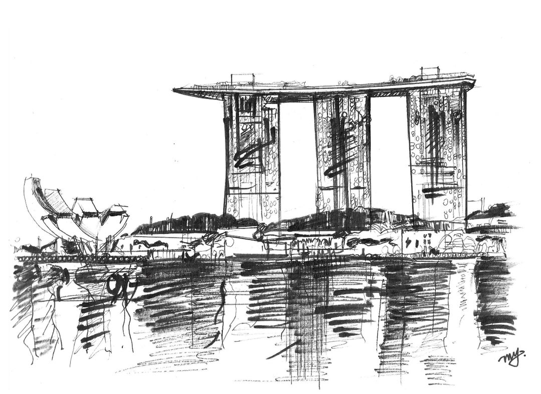 Marina Bay Sands ART PRINT | Singapore Drawing | Moshe Safdie ...