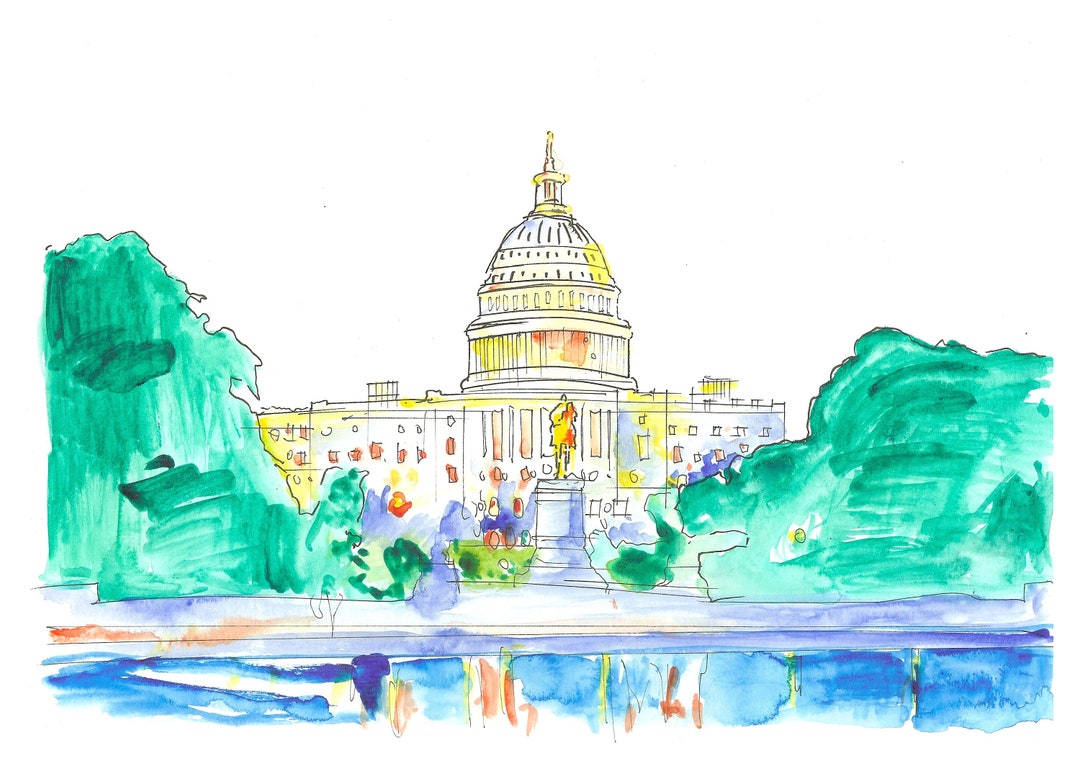 Original Watercolor Print | Washington, D.C. Painting Print | Capitol ...