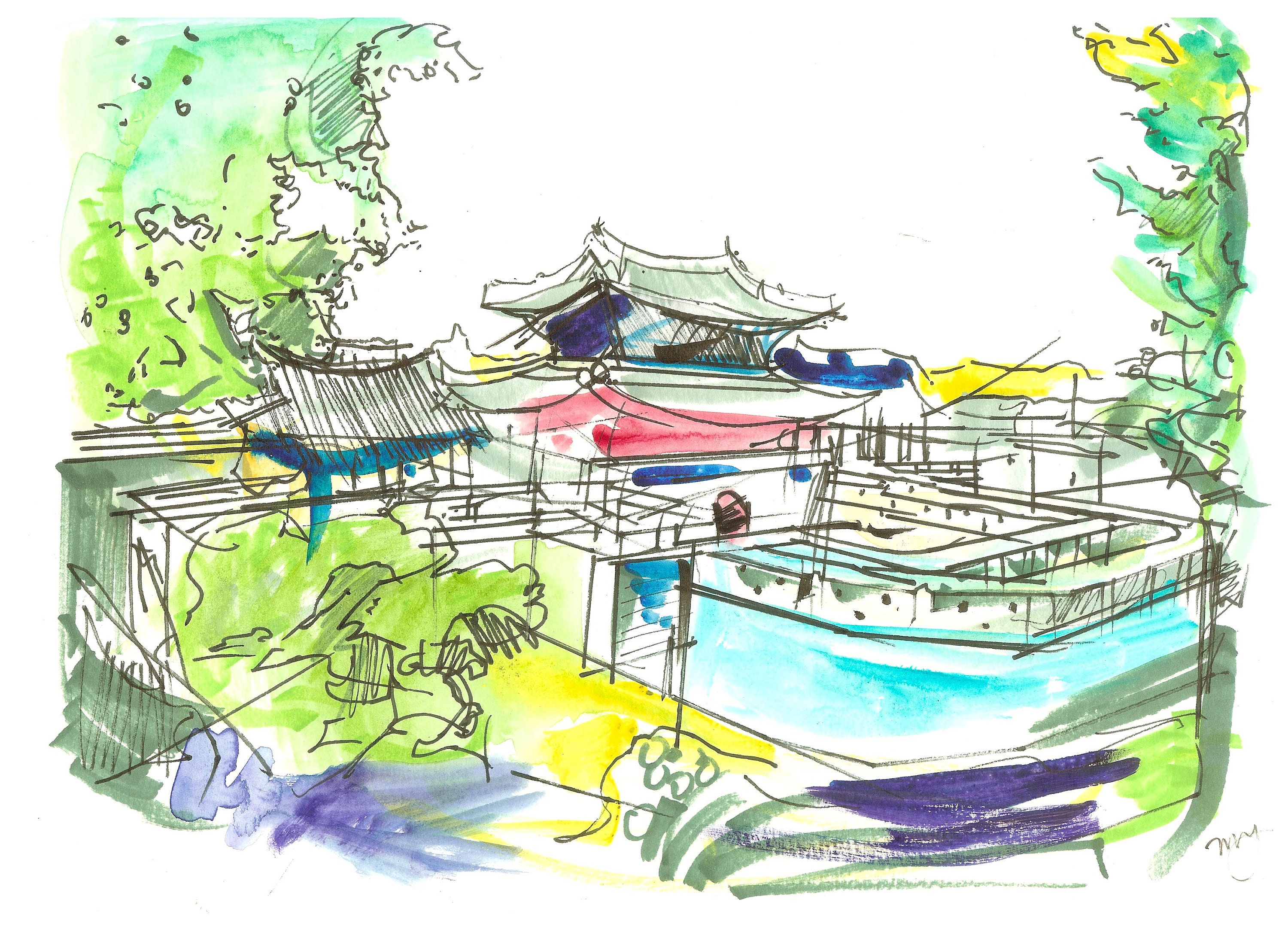 Original Drawing | Korea Art Print | Traditional Korean Architecture ...