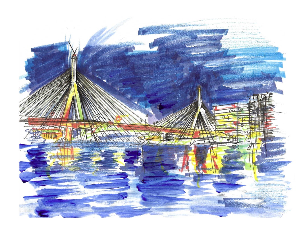 Original Boston Sketch, Boston Art, Boston Bridge Drawing, Boston ...