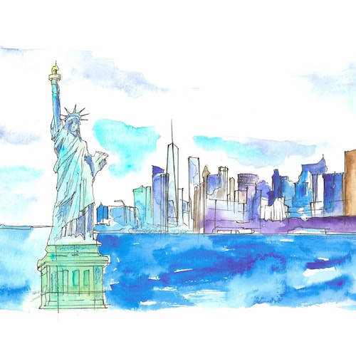 Liberty Statue Wall Art New York City Watercolor Original - Etsy