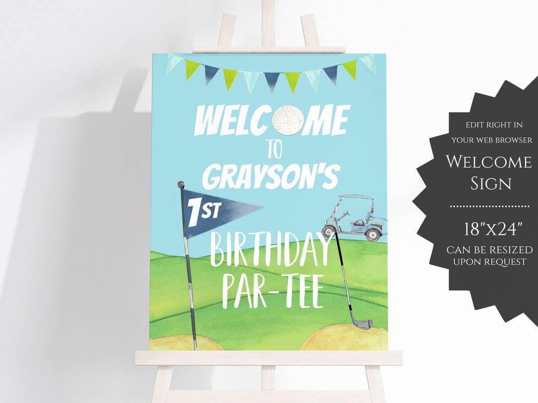 Editable Golf Birthday Welcome Sign, 1st Birthday Boy Hole in One Party ...