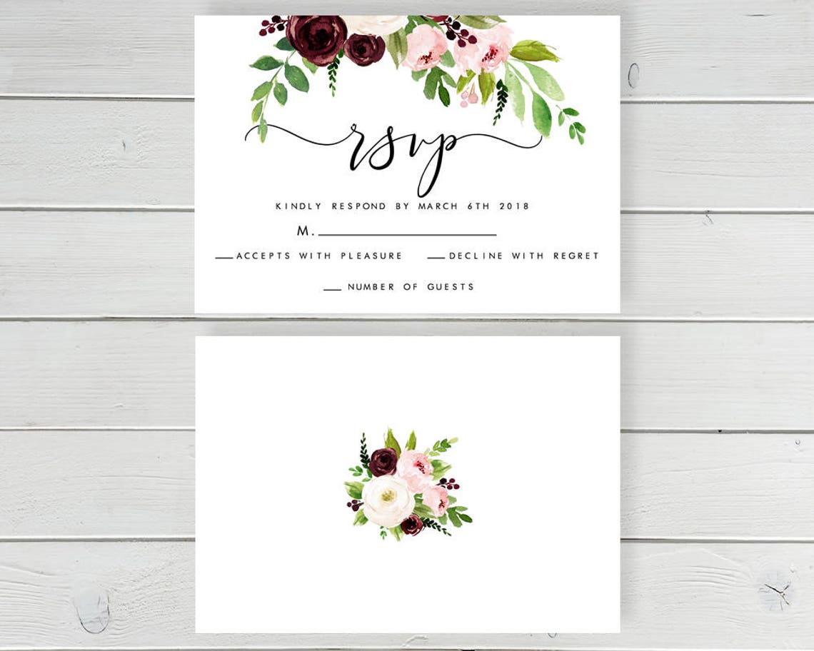 Marsala Wedding Invitation, Instant Download, Burgundy Wedding ...