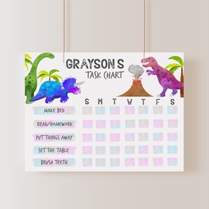 Kid's Chore Chart, Dinosaur Chore Chart, Kid's Reward Chart ...