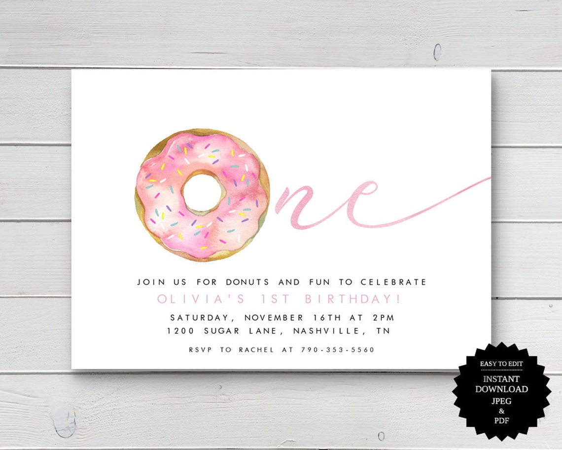 Donut Invitation Template First Birthday Donut Party Birthday | Etsy