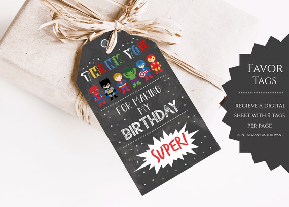 Superhero Birthday Favor Tags Superhero Birthday Decor - Etsy