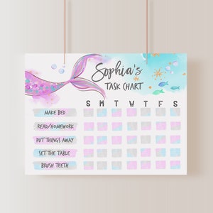 Kid's Chore Chart, Mermaid Chore Chart, Kid's Reward Chart ...
