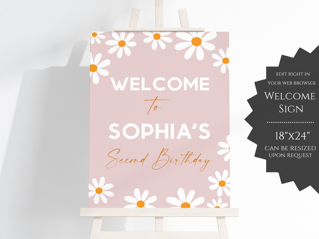 Retro Daisy Second Birthday Welcome Sign, Editable Daisy Birthday ...