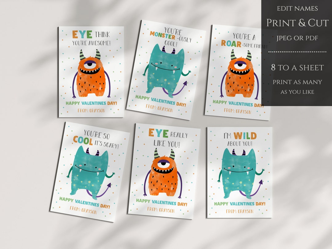 Monster Valentines Day Card Template, Friendly Monster Valentines ...