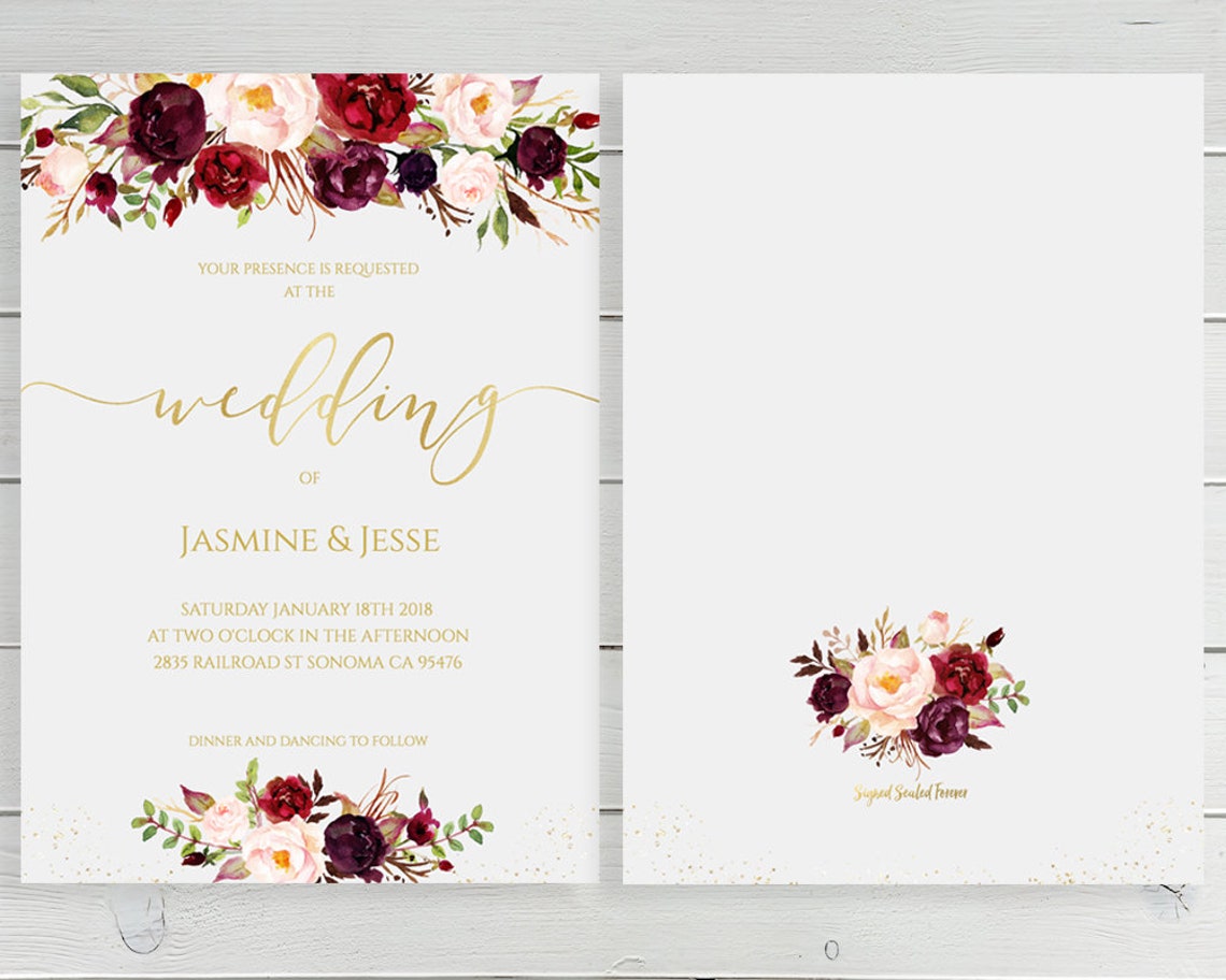 Marsala Wedding Invitation Instant Download Burgundy Wedding - Etsy