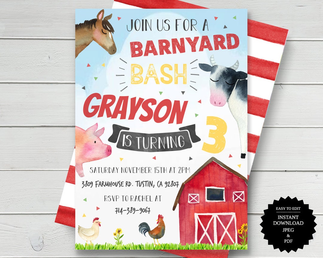 Farm Invitation Farm Birthday Birthday Invitation Instant Download Farm ...