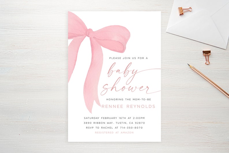 Pink Bow Baby Shower Invitation Girl Baby Shower Invitation - Etsy