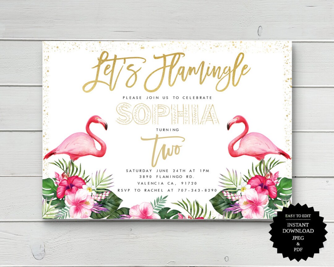 Let's Flamingle Invitation Template Flamingo Party Invite Editable ...