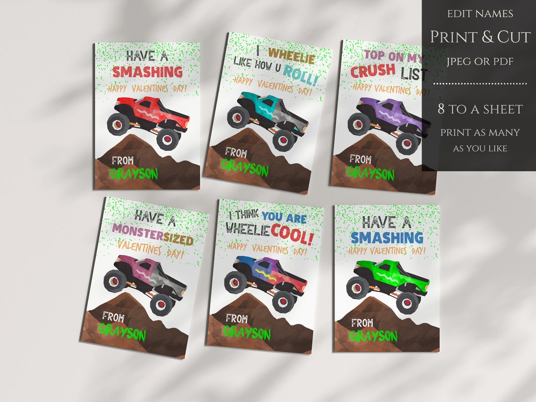 Monster Truck Valentines Day Card Template, Monster Truck Classroom ...