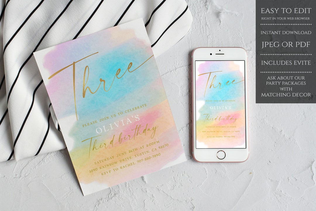 3rd Birthday Invitation Girl, Third Tea Party Invite, Editable Pastel ...