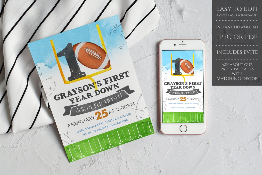 Football Birthday Invitation, First Year Down, Game On, Football Invite ...