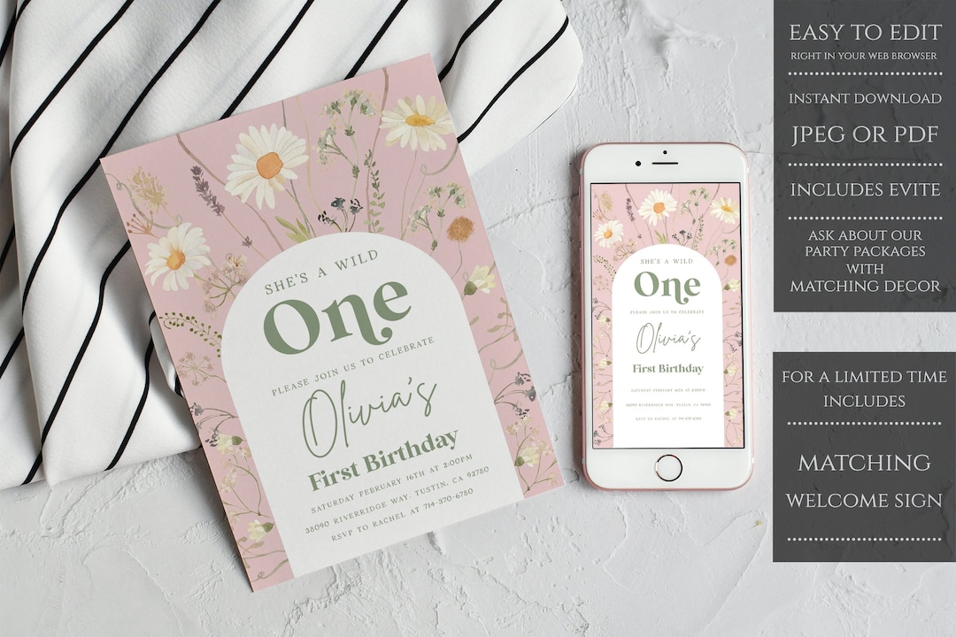 Boho First Birthday Invitation Girl, Girl Wild One Birthday Invite ...