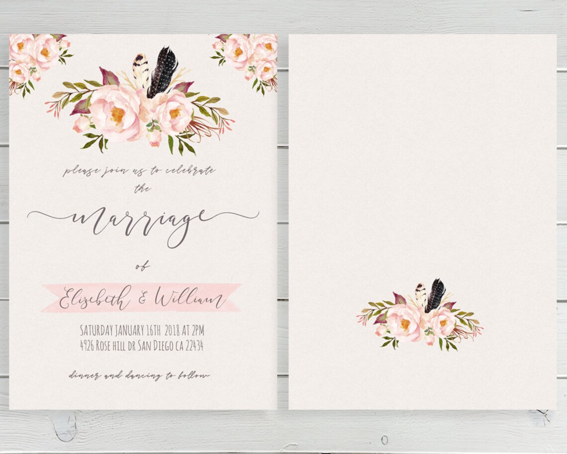 Rustic Spring Wedding invitation Pink Floral Wedding | Etsy