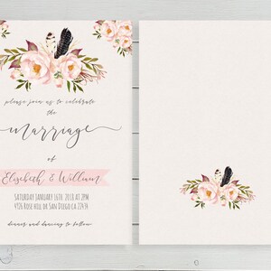 Rustic Spring Wedding Invitation, Pink Floral Wedding Invitation, Boho ...