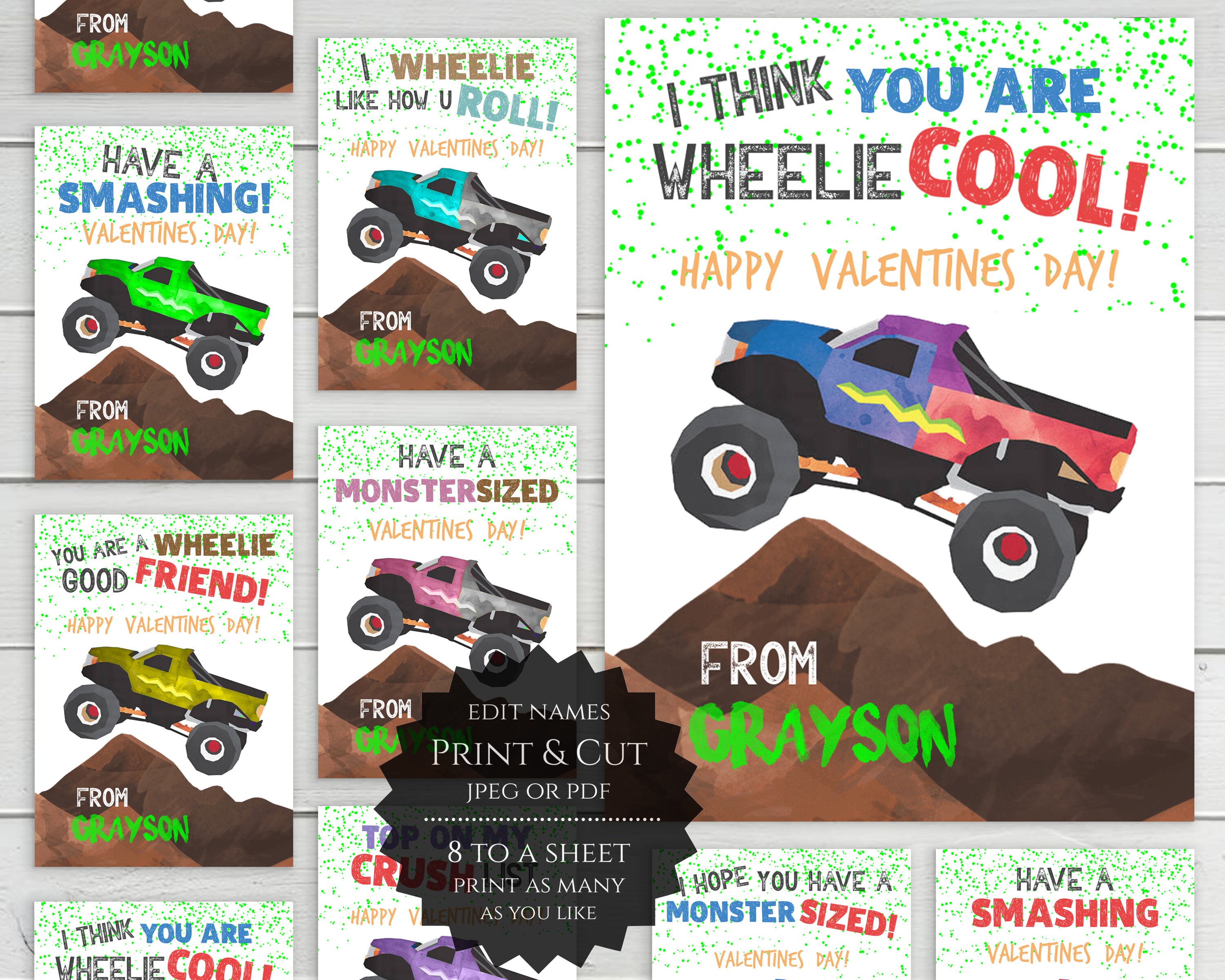 Monster Truck Valentines Day Card Template Monster Truck | Etsy