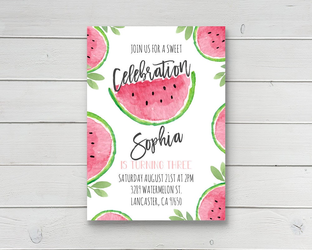 Watermelon Birthday Invitation Template Watermelon Themed | Etsy